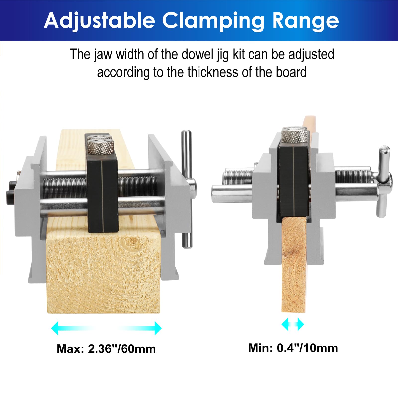 Self Centering Doweling Jig Kit, Drill Jig For Straight Holes, Adjustable Width Drilling Guide Power Tool Accessory Jigs Set with 6 Drill Guide Bushings and 1 Hex Shank, Sliver