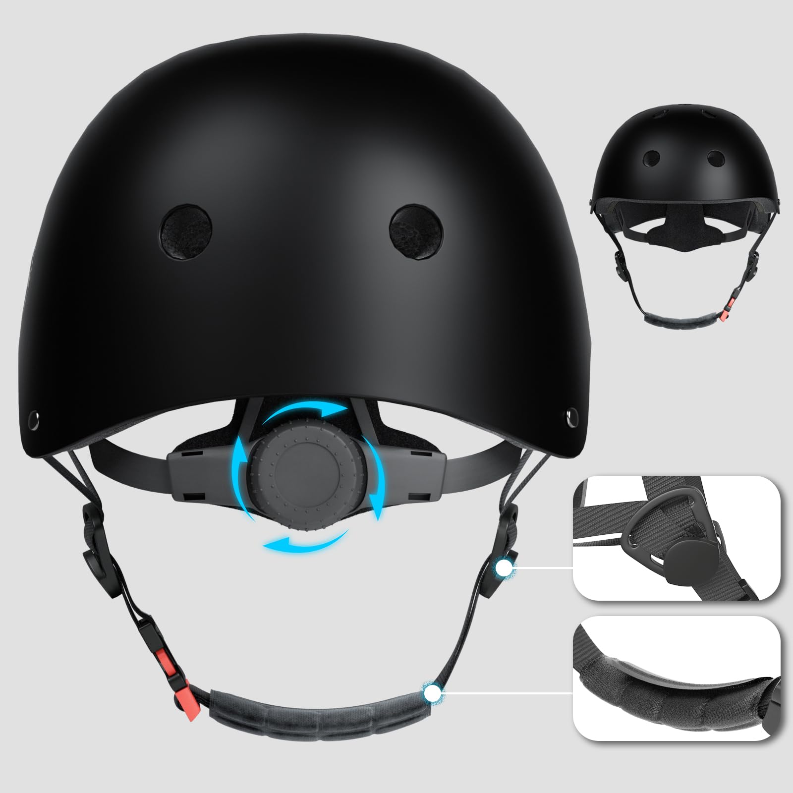 Skateboard Bike Helmet Kids Bike Helmet for Ages 8-14 Adjustable Lightweight Multi-Sport Helmets for Bicycle Skate Scooter (Black-Medium)