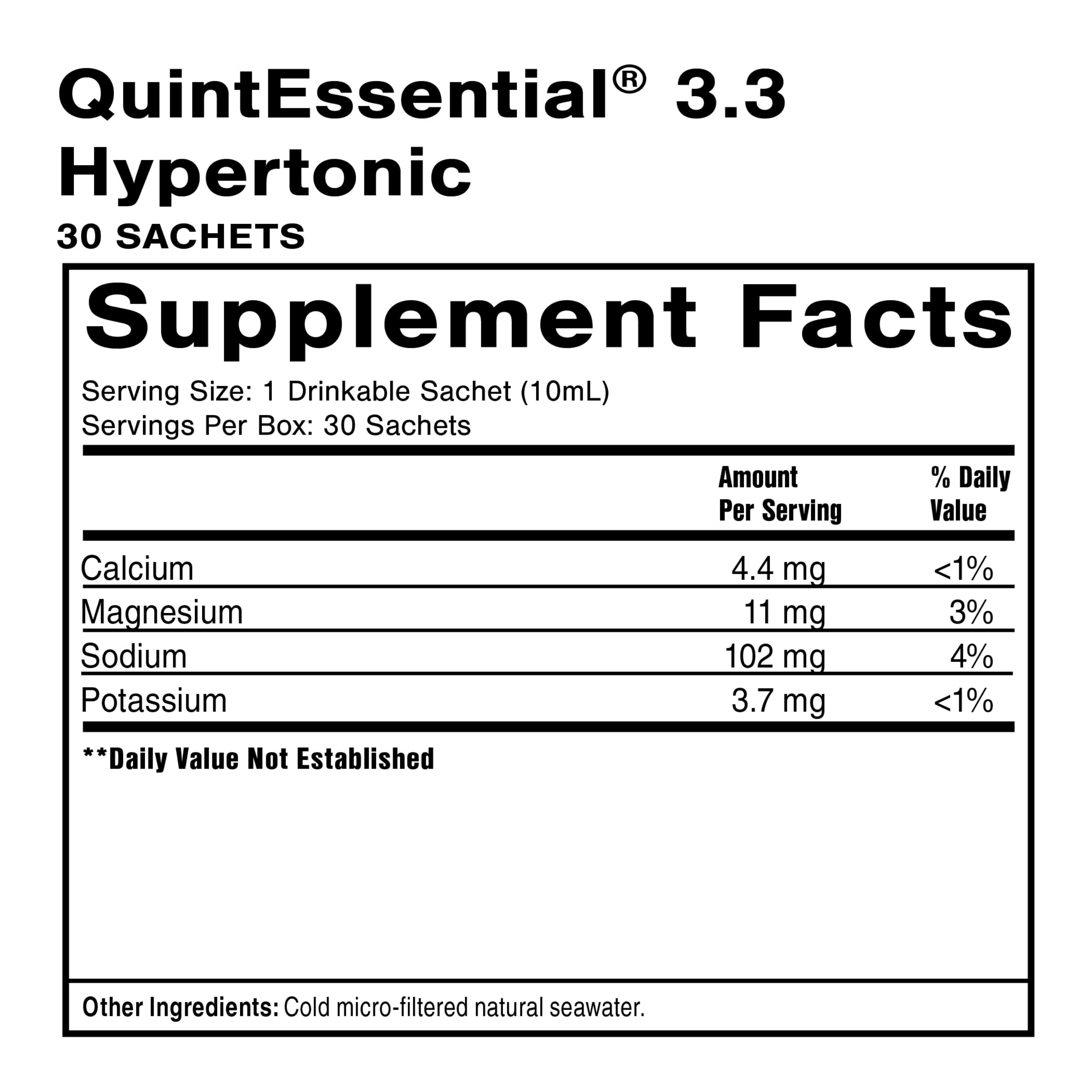 Quicksilver Scientific Quintessential 3.3 Sachets - Hypertonic Solution - Filtered Sea Water Hydration Packets - Liquid Minerals for Muscle Recovery, Stamina + Mineral Replenishment (30 Count)