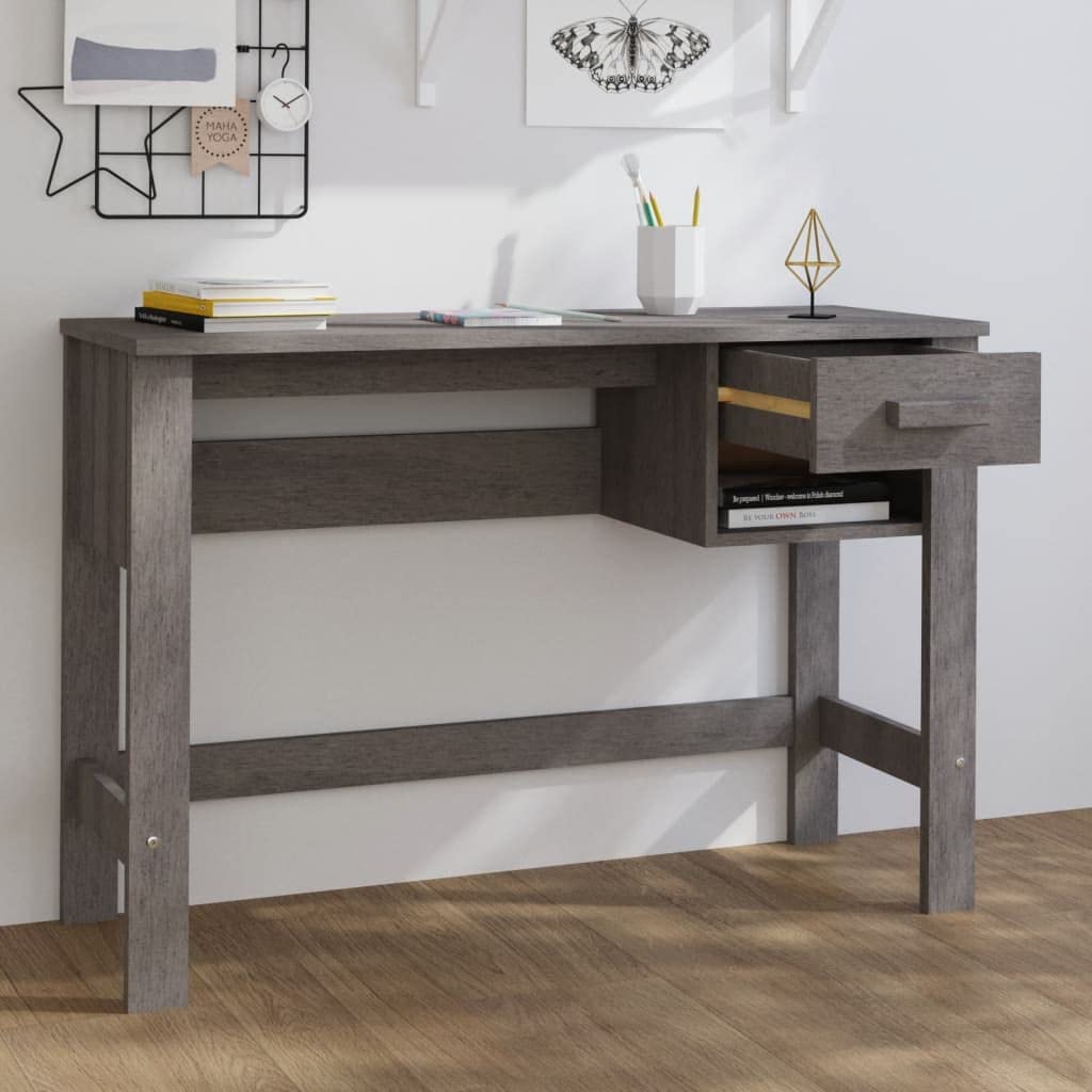 SunshineFace Computer Desk with Drawers, Office Desk with a Drawer and an Open Compartment, Writing Desk, Solid Wood Pine Study Table Makeup Vanity Console Table, Grey