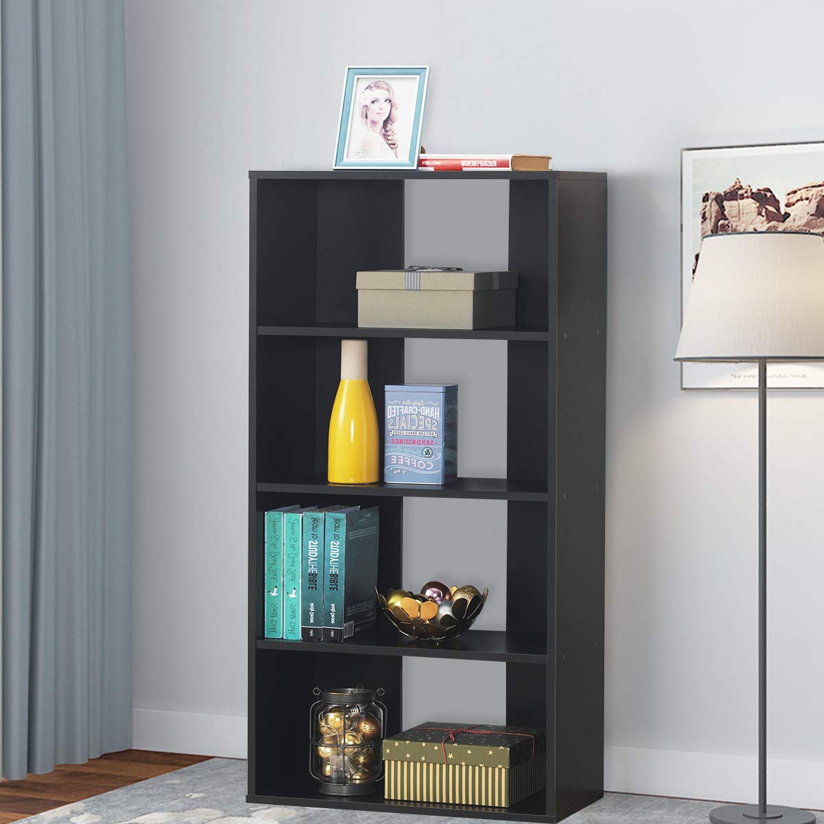 Tangkula 4-Tier Open Shelf Bookcase, Storage Bookshelf, Free Standing Open Display Bookshelf, Utility Bookshelf for Home Office, 4-Shelf Bookshelf, 24”L x 12”W x 47.5”H (Black)