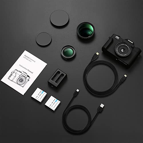 Vlogging Camera, Acoletty 4K 48MP Digital Cameras for Photography, 16X Digital Zoom, 52mm Wide Angle Lens, Macro Lens, 2 Batteries & Charging Stand, 32GB TF Card, 3.0" IPS 30FPS 180°Flip Screen Black