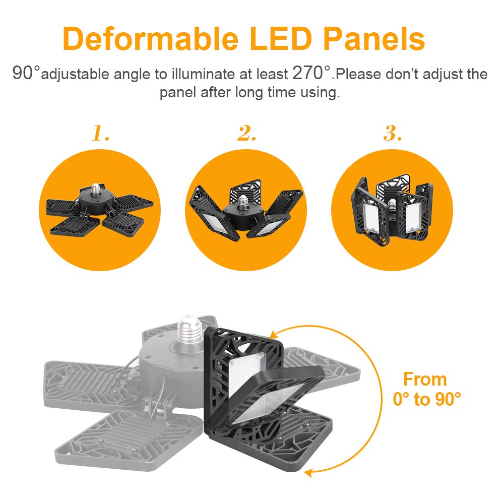Upgraded 160W LED Garage Light, 16000LM Super Bright Motion Sensor Garage Light with 5 Deformable LED Panels, 6000K Daylight Ceiling Garage Light for Garage, Barn, Workshop, Warehouse(2 Pack)