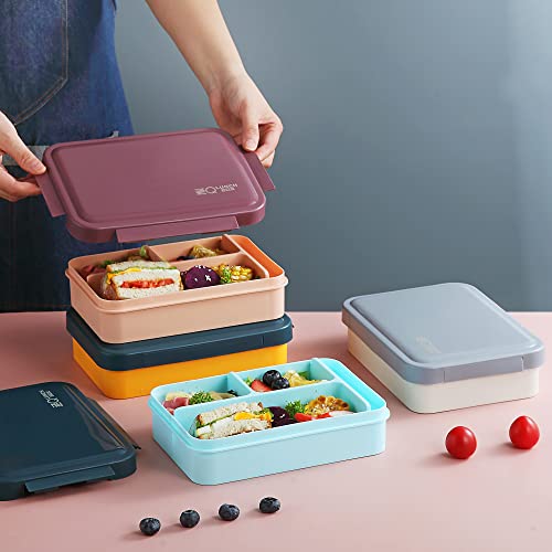 ZZQ Bento Box Lunch Box, Lunch Box Containers for Kids & Adults, 4 Compartment Container for Schools Lunch with Bag, Cutlery, Microwave Safe, BPA Free On-the-Go Meal Prep Containers (Yellow)