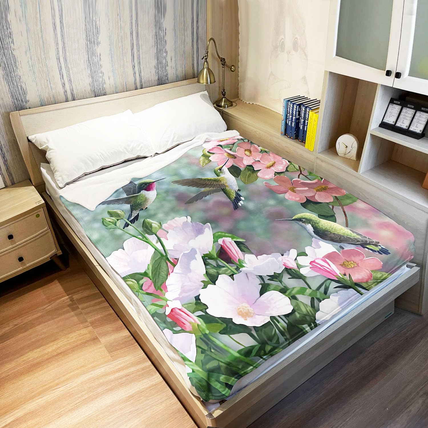 Rstick Hummingbirds Blanket Flowers Birds Fleece Blanket Soft Fuzzy Plush Throw Blankets for Couch Bed 40"x50"