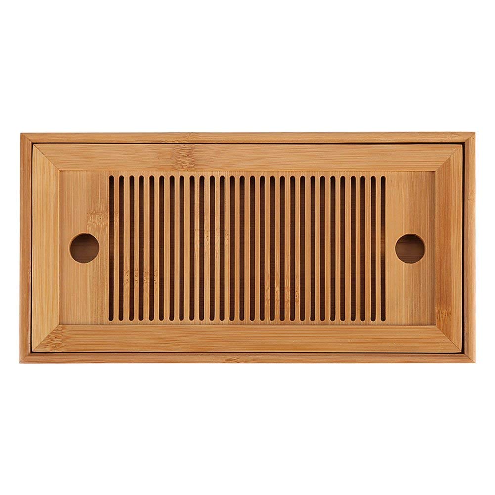 Zyyini Bamboo Tea Tray, Simple Tea Tray Premium Organic Multi-Functional Mini Bamboo Chinese Kongfu Tea Serving, Serving Tray Box Reservoir & Drainage Type for Teahouse