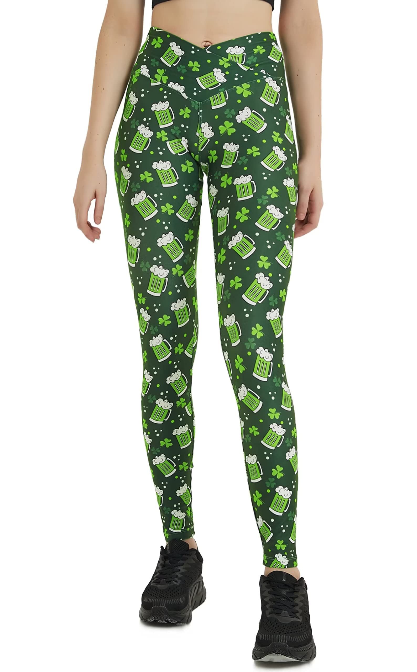 sissycos Women's Halloween Crossover Leggings High Waisted Printed Tights (Sugar Skull, Small)