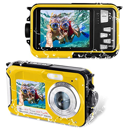 Waterproof Camera, Full HD 2.7K 48MP Digital Camera, Dual Screen Underwater Camera, 10FT Waterproof Camera for Snorkeling