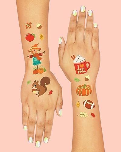 xo, Fetti Fall Temporary Tattoos for Kids - 32 Glitter styles | Birthday Party Supplies, Autumn + Pumpkin