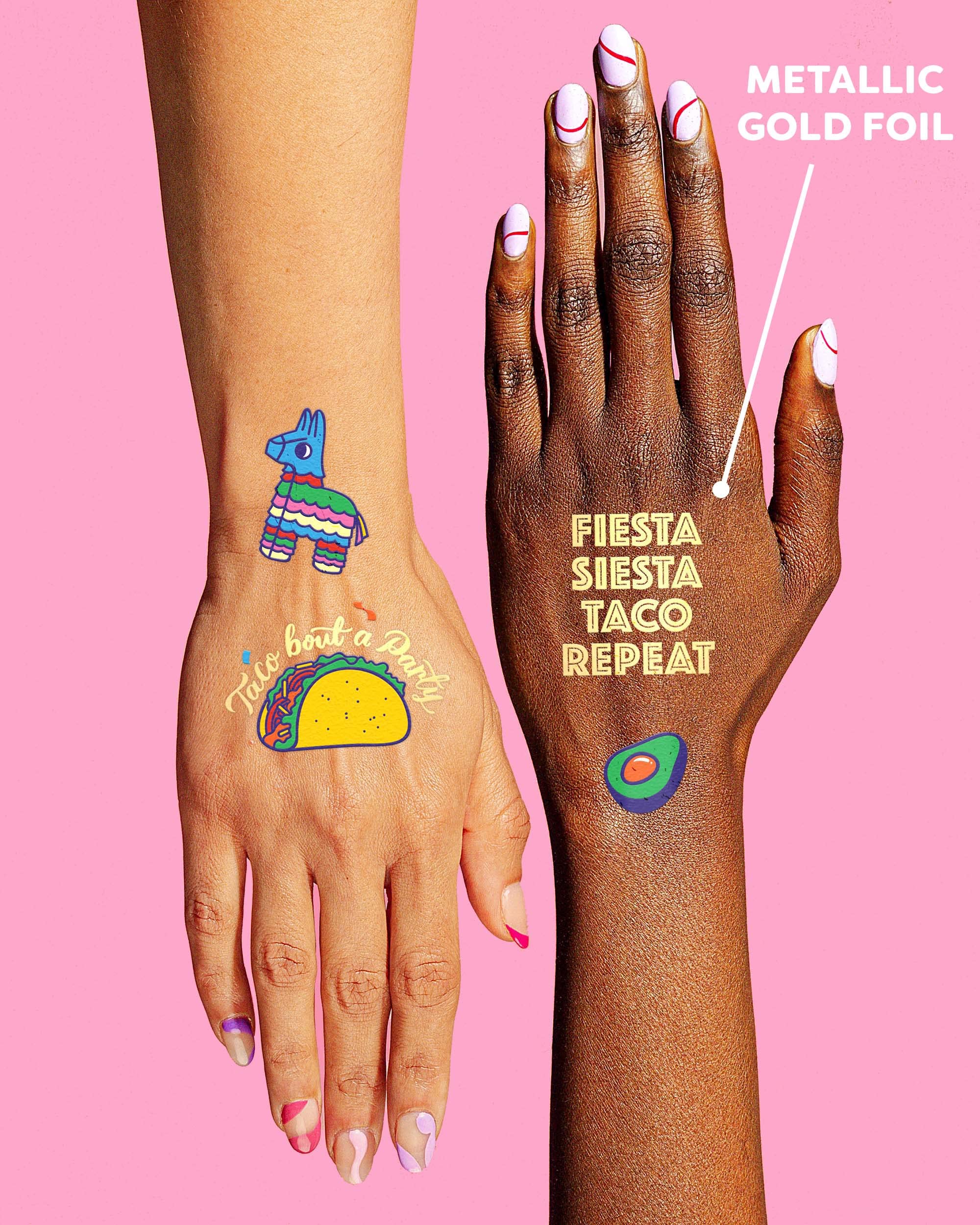 xo, Fetti Fiesta Party Supplies Metallic Tattoos - 40 styles | Cinco De Mayo Decorations, Final Fiesta Bachelorette + Mexican Decor
