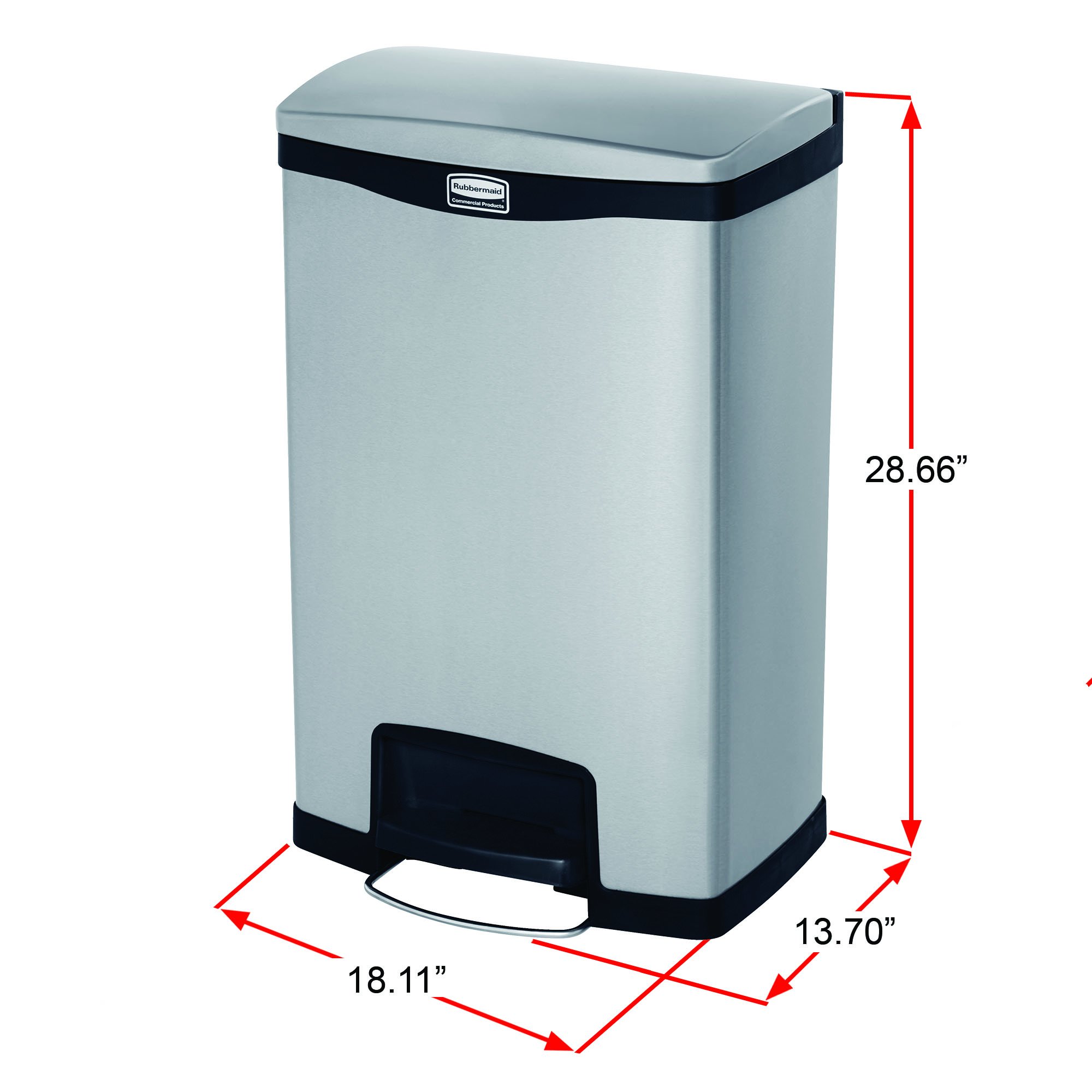 Rubbermaid Commercial Slim Jim Stainless Steel Front Step-On Wastebasket, 13-gallon, White (1901997)