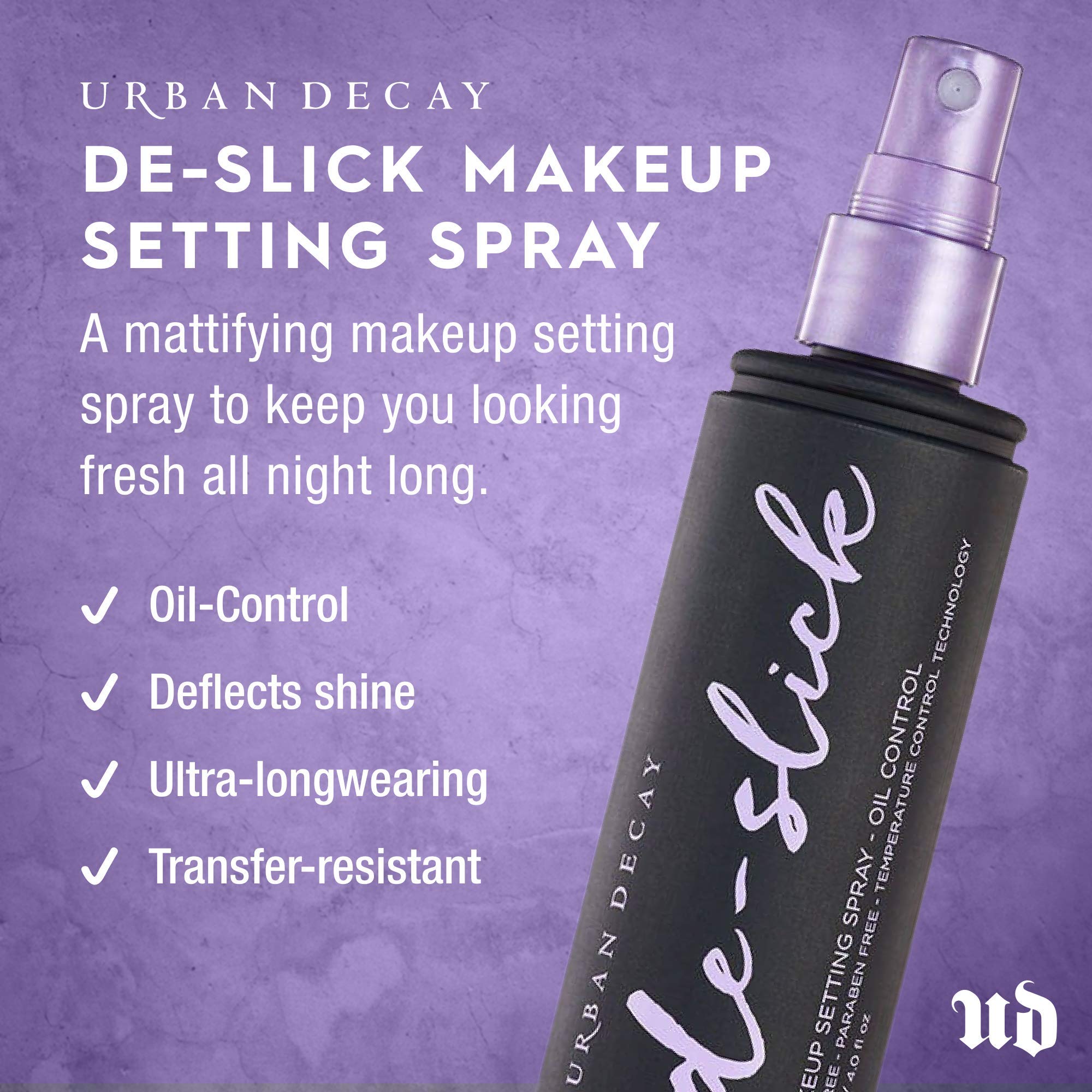 Urban Decay De-Slick Oil Control Matte Makeup Setting Spray - Travel Size - Controls Oil, Blocks Shine & Locks Makeup in Place - Oil-Free, Microfine Face Mist - 1.0 fl. oz