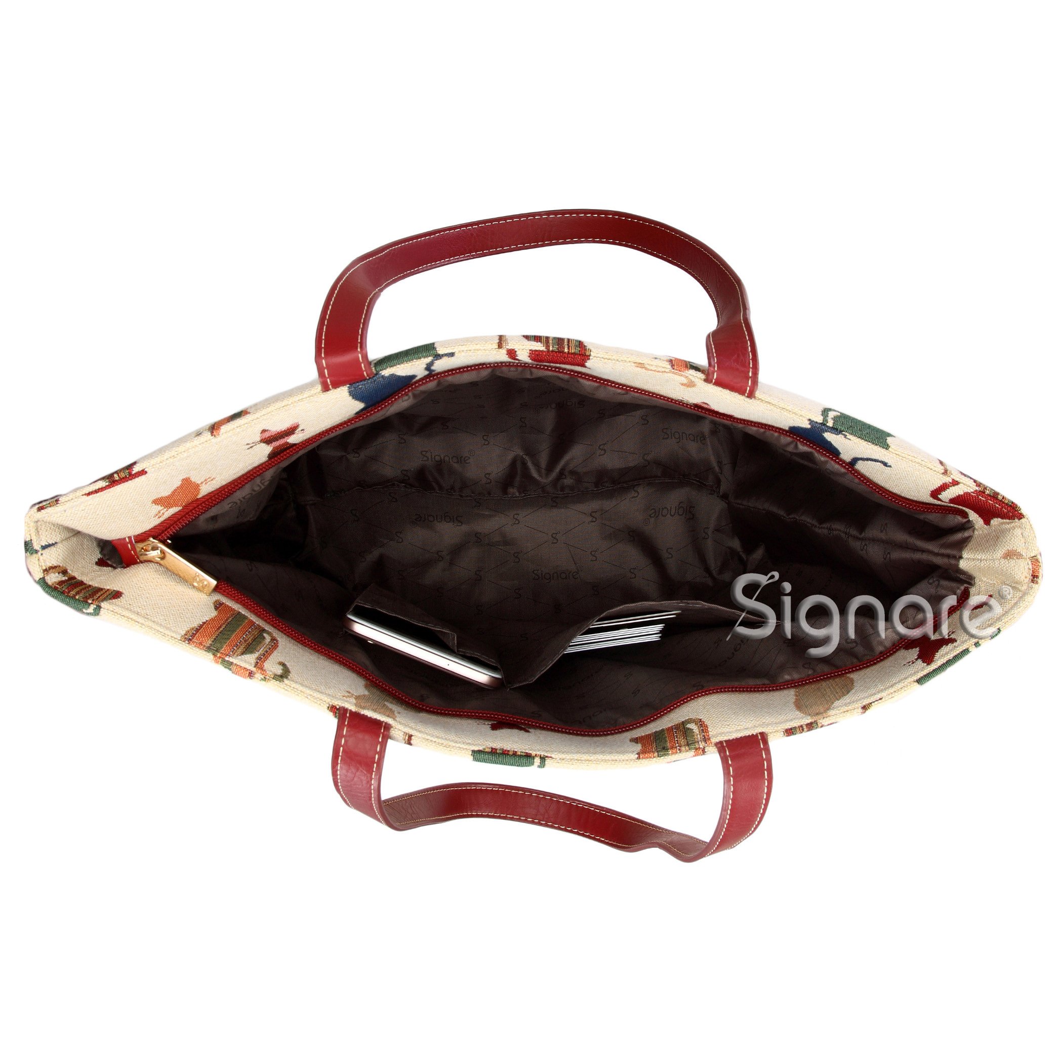 Signare Tapestry Shoulder Bag Tote Bag for Women with Cheeky Cat Design (SHOU-CHEKY)