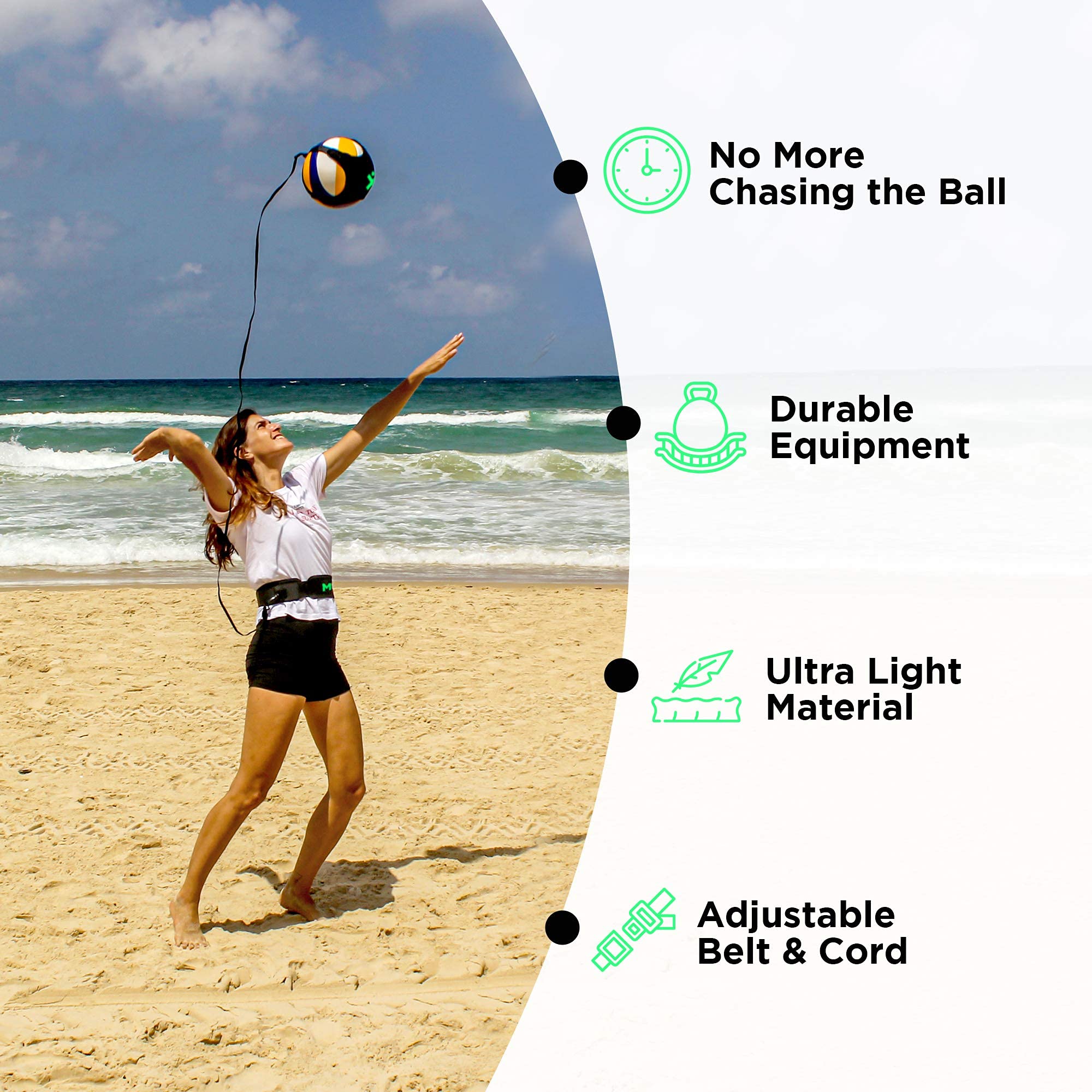 Volleyball Training Equipment 'VolleyPal' Volleyball Rebounder Engineered w/ Neoprene 3000X Technology Fabric & All Around Stitched-Edges. Improve Your Overhand Serving (Black & Green)