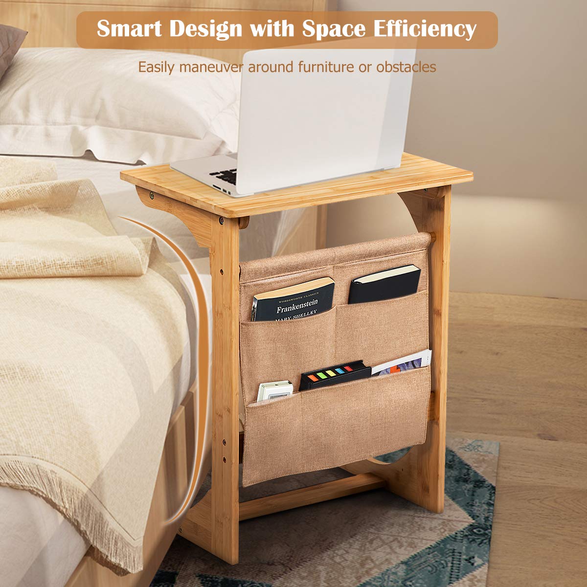 Tangkula Sofa Side Table, TV Tray Couch Snack Table Overbed Table, Laptop Desk End Table Modern Furniture for Home Office