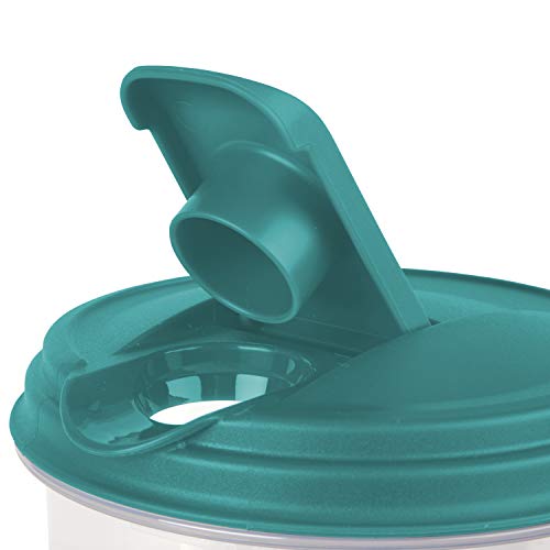 Sterilite 2 Qt Round Pitcher, Spout and Handle for Easy Pouring of Water or Juice, Plastic, Dishwasher Safe, Clear w/Teal Lid, 6-Pack