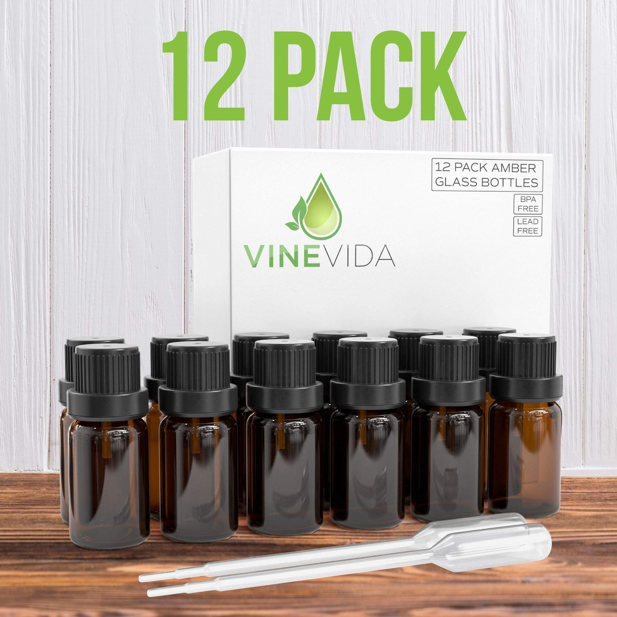 Two Scents Essential Oil Bottles - A set of 12 Amber glass bottles for essential oils, Aromatherapy, Perfume Samples, Mini 10 ml Glass Vials With Cap and Dropper | Complete Carrier Oil Kit β DIY