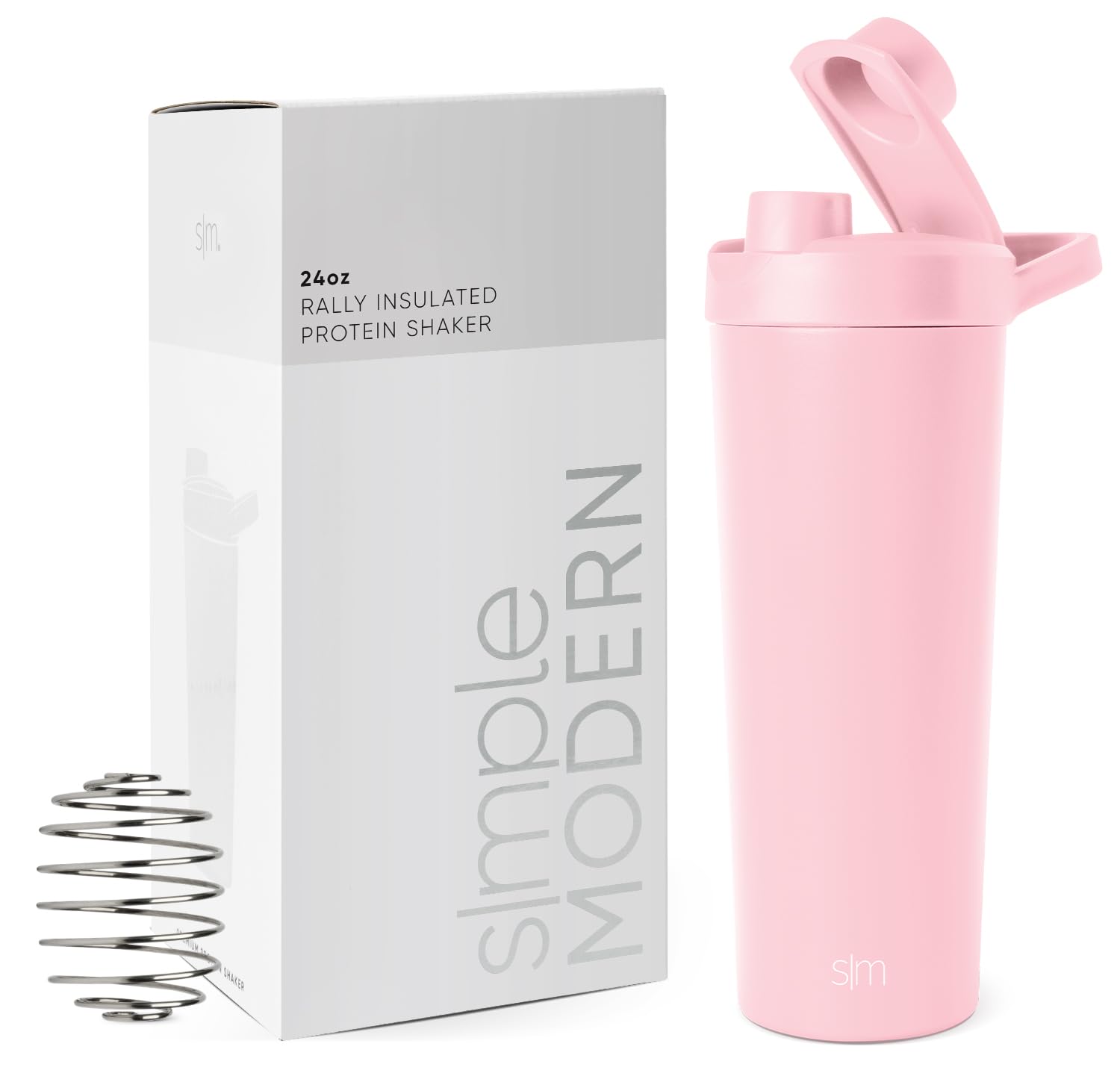 Simple Modern Stainless Steel Shaker Bottle with Ball 24oz | Metal Insulated Cup for Protein Mixes, Shakes and Pre Workout | Rally Collection | Blush