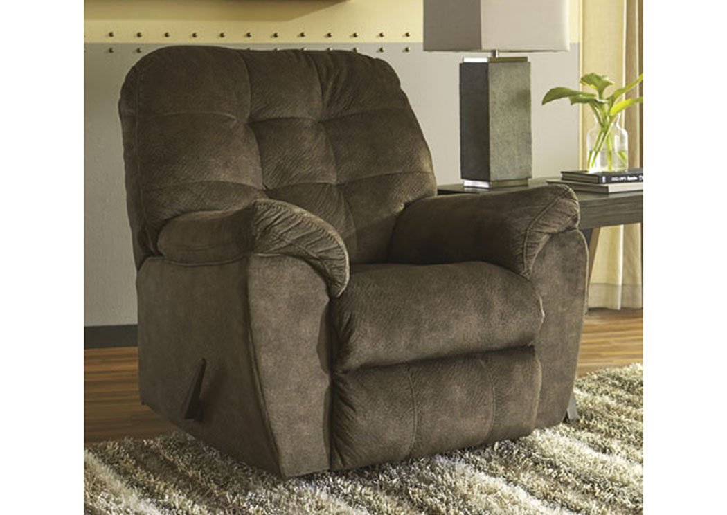 Signature Design by Ashley Accrington Plush Manual Rocker Recliner, Tufted Back, Brown