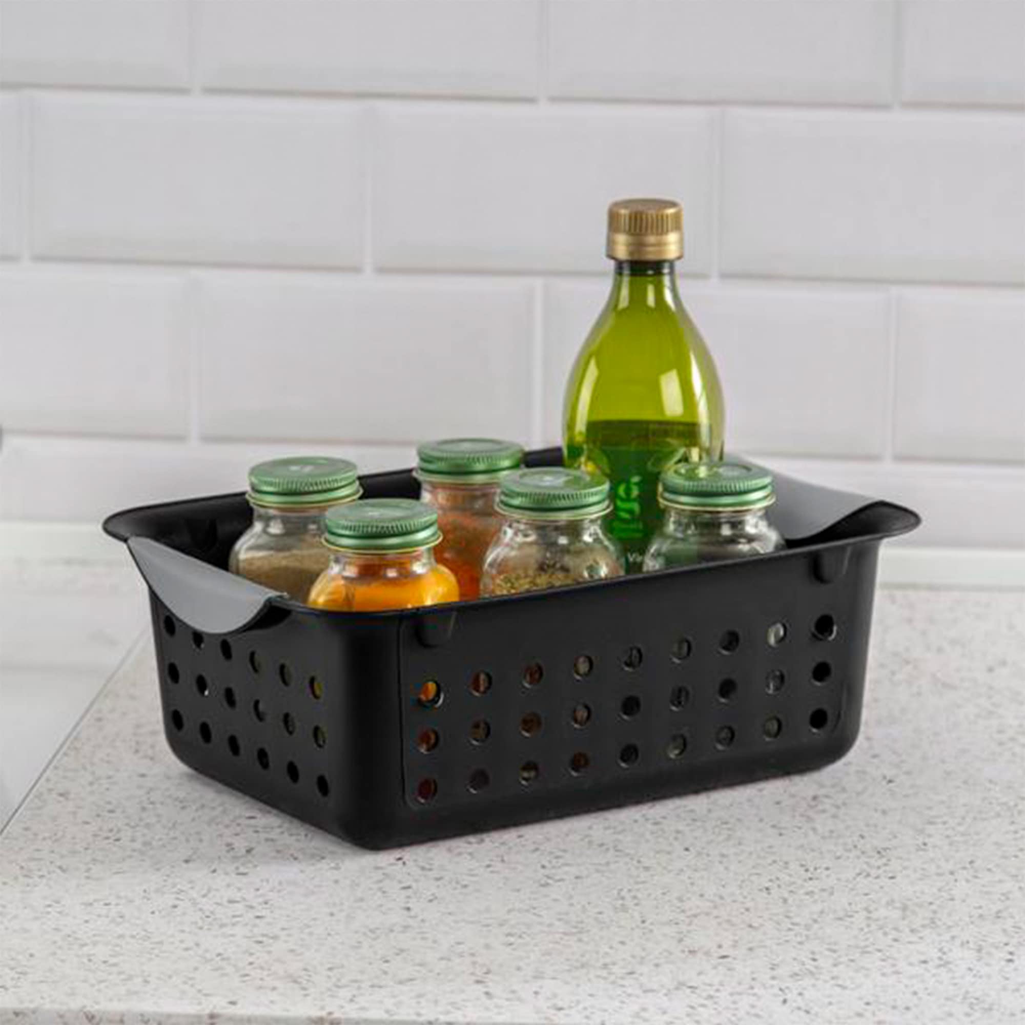 Sterilite Small Home Organization Storage Basket with Holes, Black (36 Pack)