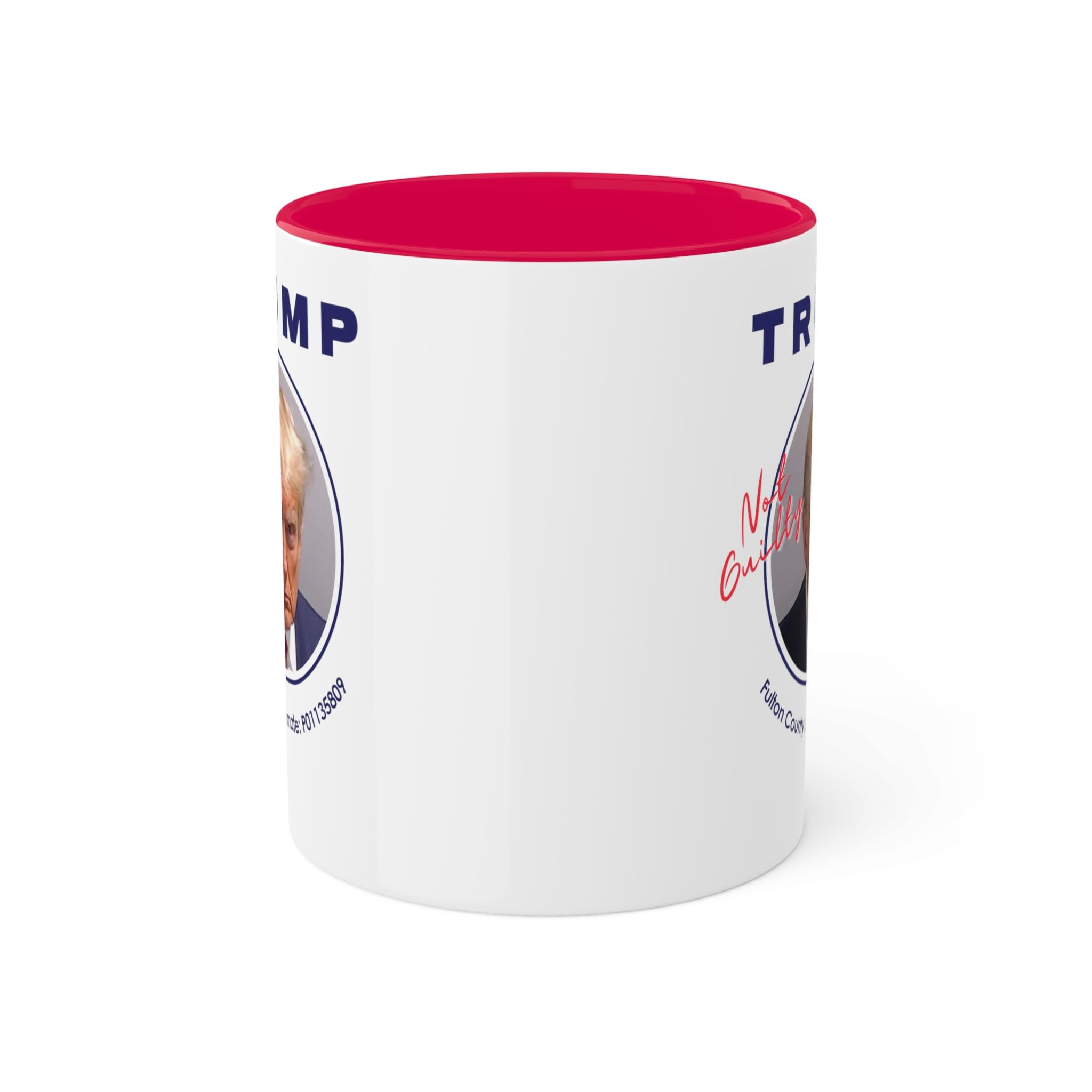 Two Sided 15oz Trump Mugshot Mug - Trump Not Guilty Inmate No. P01135809 Ceramic Coffee Mug - Gift for Any Trump-Loving Conservative (Blue)
