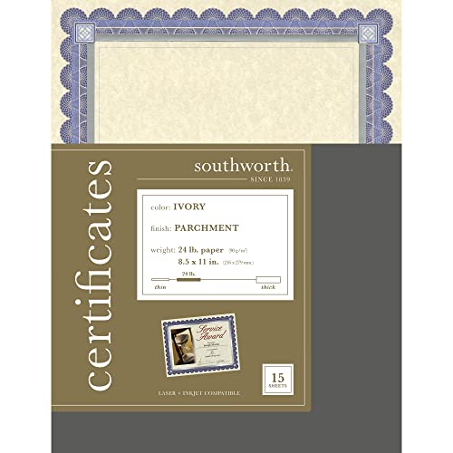Southworth® Foil Enhanced Preprinted Certificate Refills, 8 1/2" x 11", Ivory/Silver/Blue, Pack Of 15