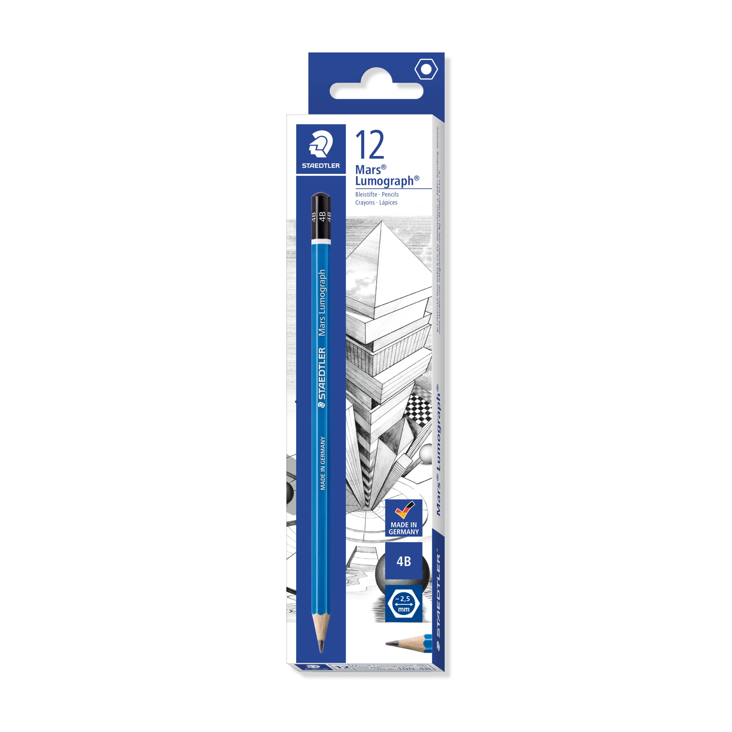 Staedtler Mars Lumograph 4B Graphite Art Drawing Pencil, Medium Soft, Break-Resistant Bonded Lead, 12 Pack, 100-4B