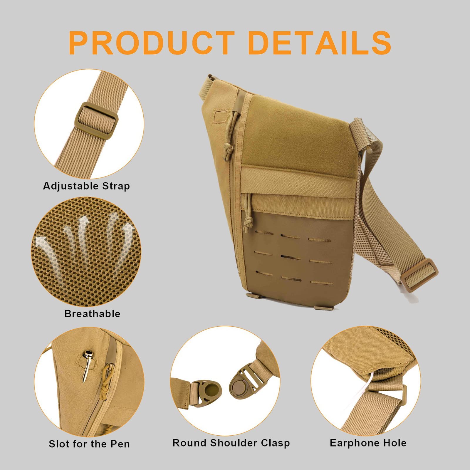 WCALULEG Crossbody Sling Bag, Conceal Carry Gun Bag and military keychain