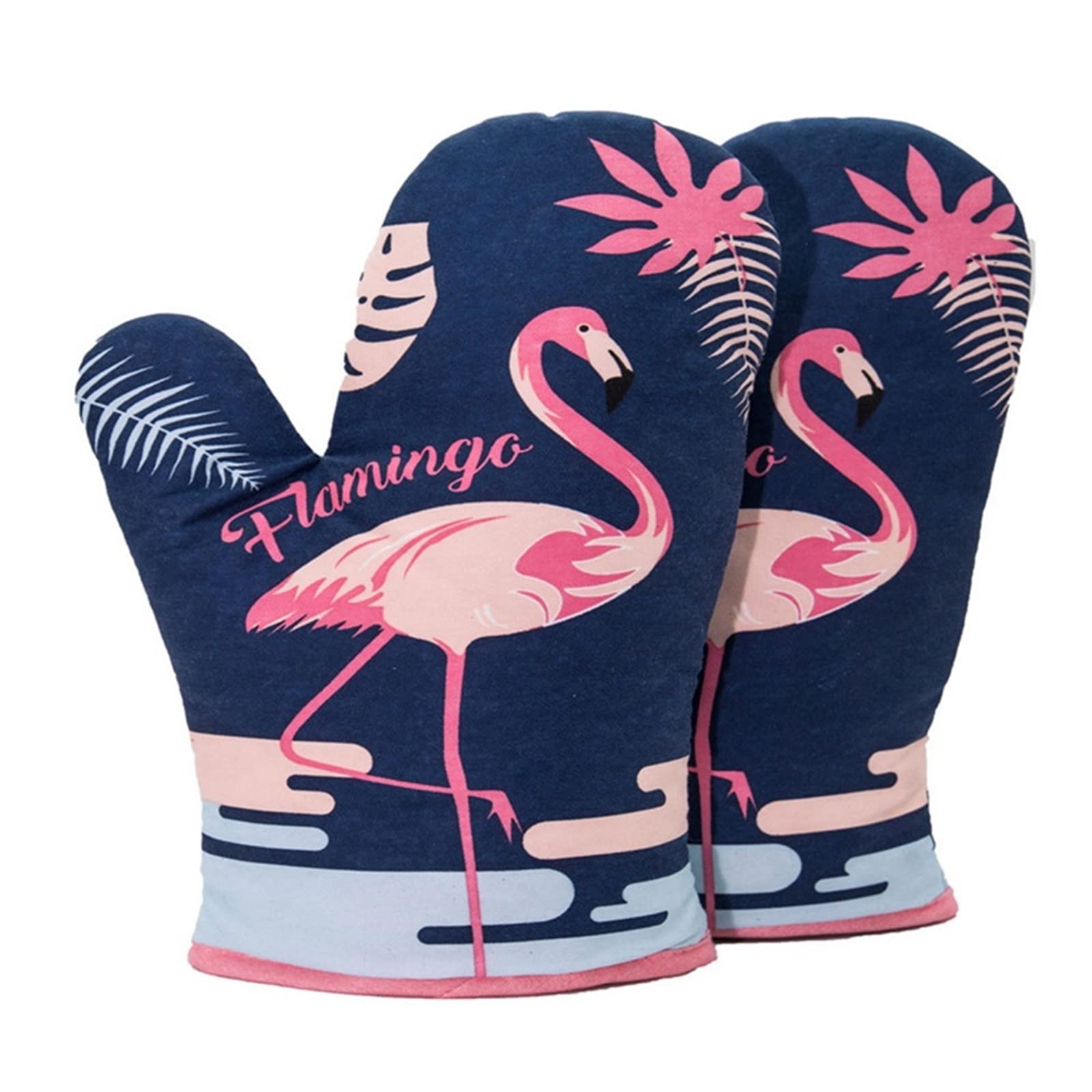 TBMAKE Oven Mitt High Temperature Resistant Oven Gloves Pot Holder Insulated Pad Thermostability Kitchen Tools Flamingo Pattern Microwave Gloves (Color : Blue)
