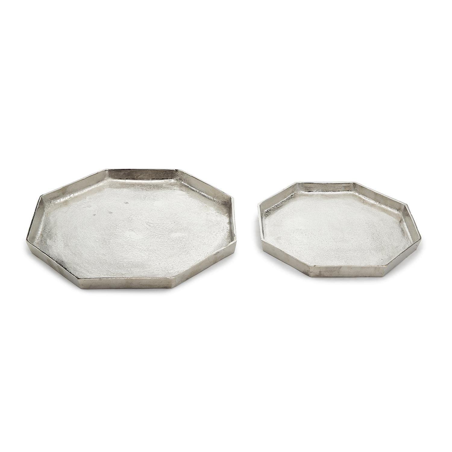 Two's Company Set of 2 Octagon Silver Tray Hand Forged (Food Safe/Dry Food Only)
