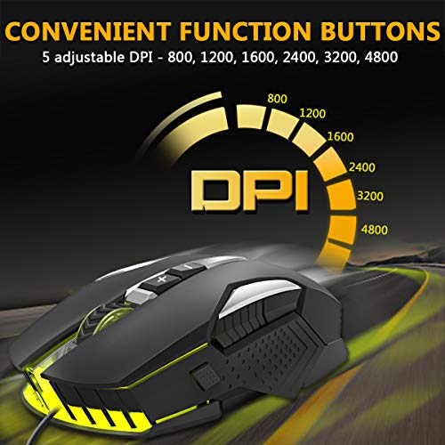 ZUOYA Gaming Mouse Backlit Computer Wired Mice Ergonomic up to 4800 DPI & 8 Button for Laptop PC Gamer Computer Desktop(MMR8 Black)