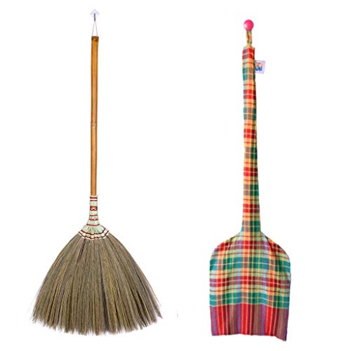 SKENNOVA - Thai Vintage Retro Grass Broom Stick, Long Handle Hand Grip The Reed Tree with Grass Durable Broom Housewarming Gifts Asian Broom 40 inch (Kong Grass, Length 40 inch)