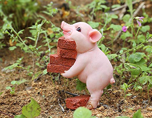 starbluegarden Amusing Mini Pig Moving Bricks Statue Figurine Ornament Fairy Garden Decor for Bookshelves Flowerpots