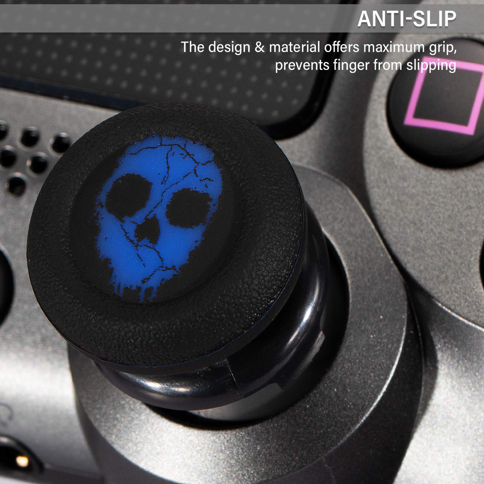Playrealm FPS Thumbstick Extender & Printing Rubber Silicone Grip Cover 2 Sets for PS5 Dualsenese & PS4 Controller (Ghost Blued)