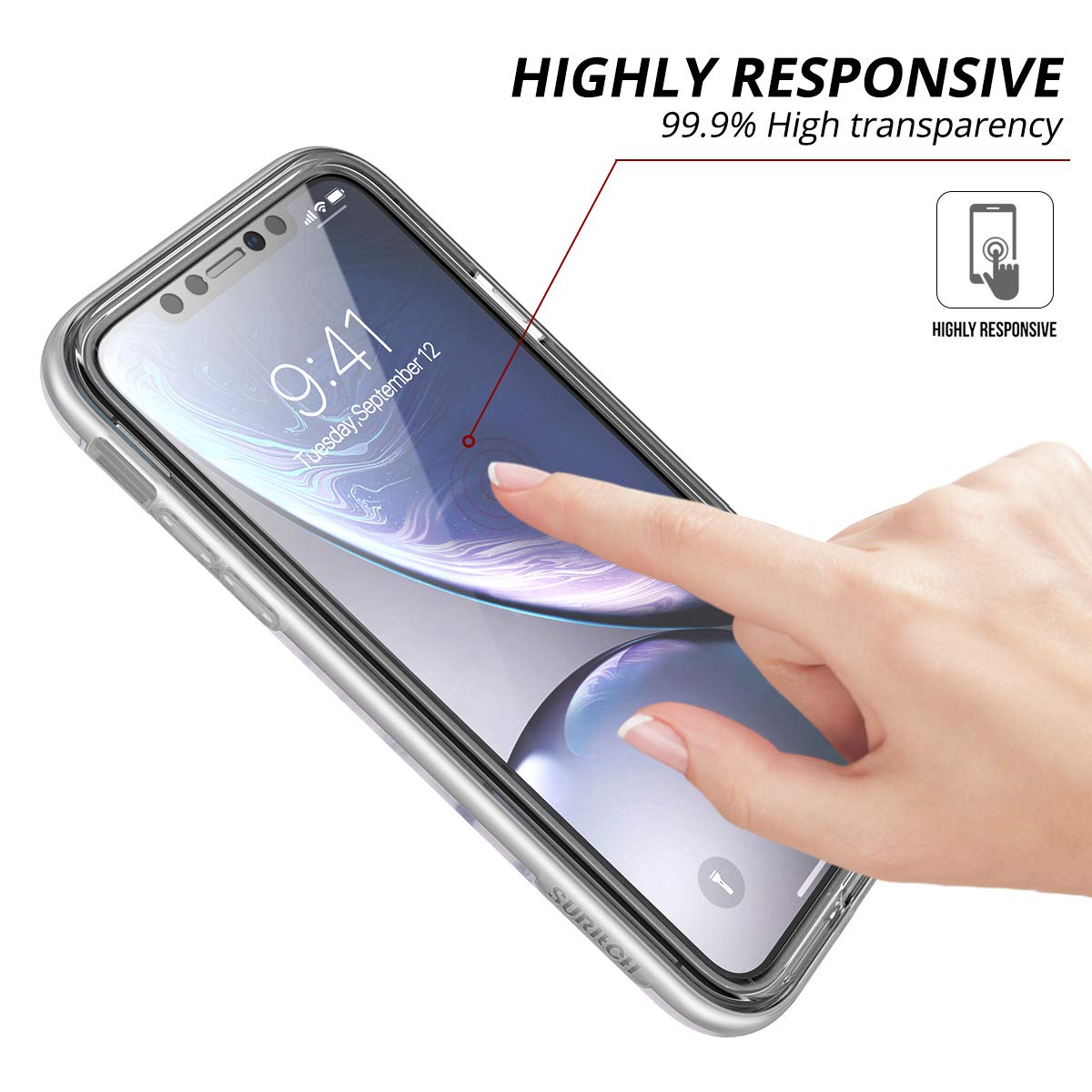 SURITCH Case for iPhone XR, [Built-in Screen Protector] Gold Marble Full-Body Protection Shockproof Rugged Bumper Protective Cover Compatible with iPhone XR 6.1 Inch (Gold Marble)