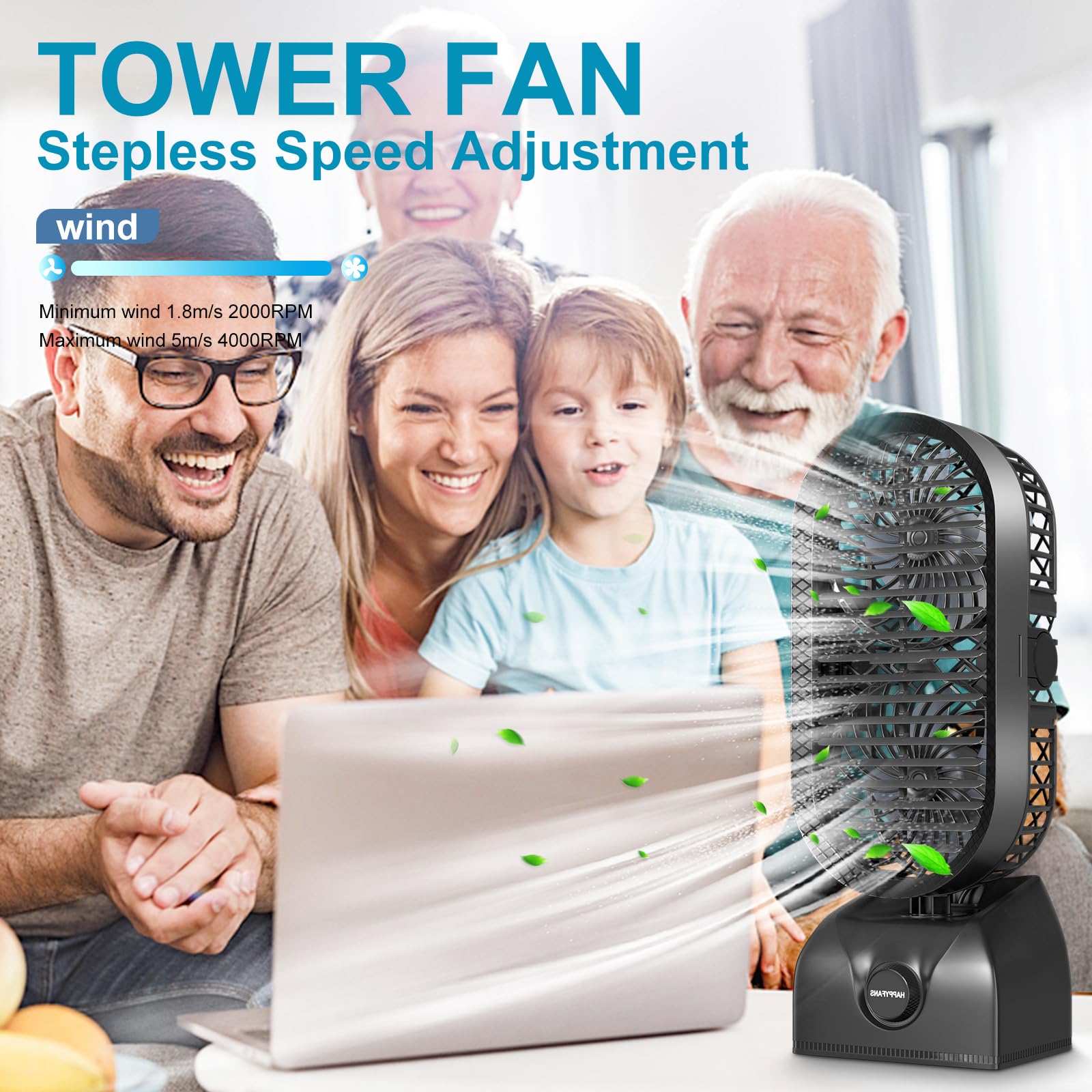 Small Tower Fan For Bedroom Desk, 10000mAh Rechargeable Oscillating Table Fan, Max Last 30Hrs, 11'' Portable Fan, 120° Oscillation for Powerful Circulation, Stepless Speed, Quiet for Home Bedroom