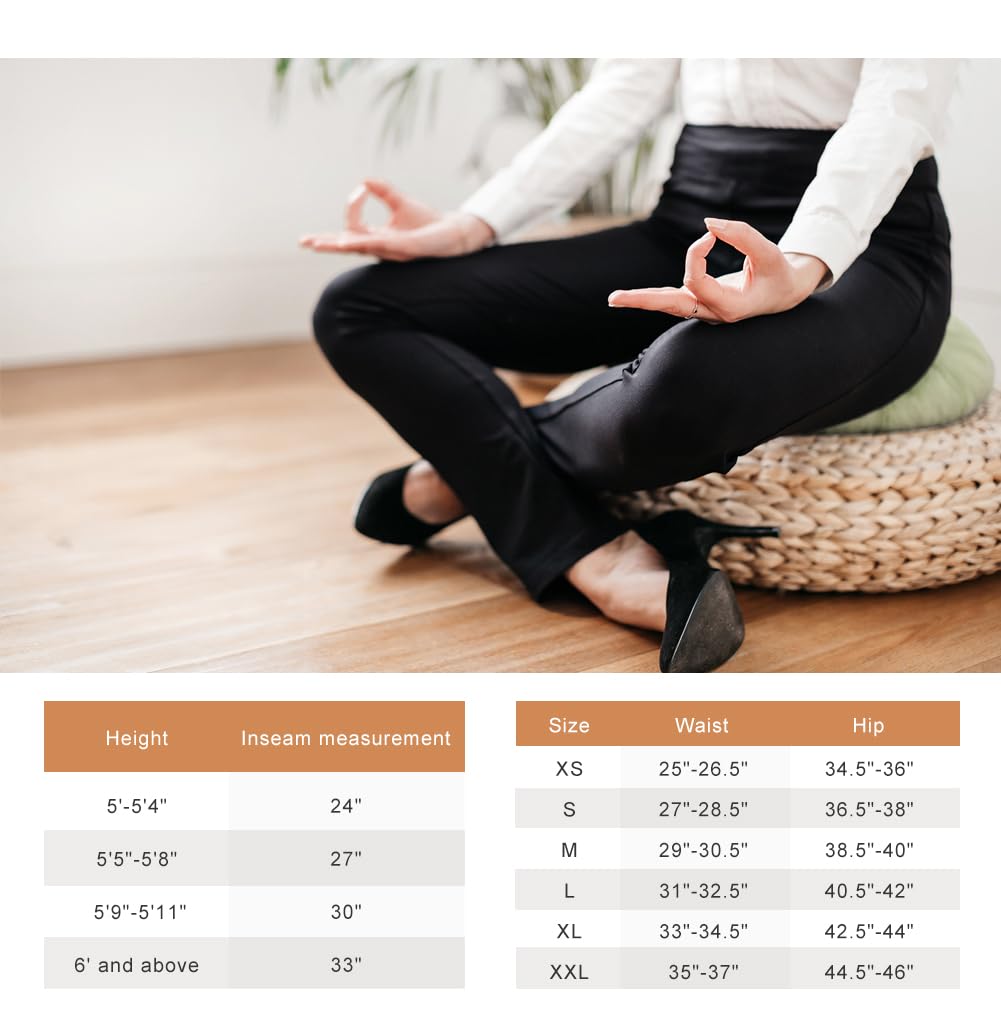 Yogipace,Belt Loops,Petite Women's Cigarette Yoga Dress Pants Ankle Work Pant,24",Black,Size XS