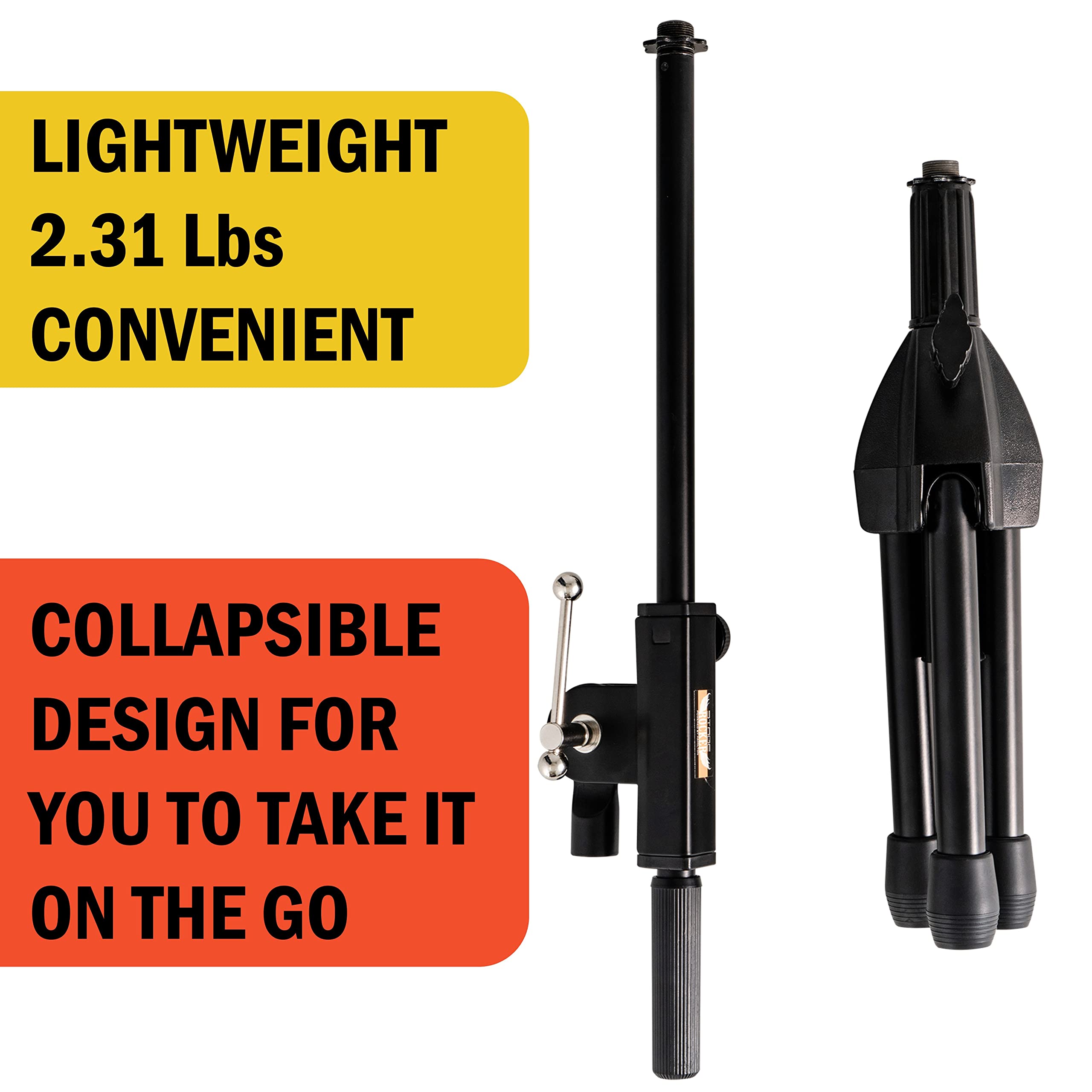 Stage Rocker Foldable Tripod Low-Profile Mic Boom Stand - Height Extending from 9.6'' to 16.9'', w/Adjustable Telescoping Arm Up to 9'', Lightweight/Convenient, Black, Powered by Hamilton(SR610121B)