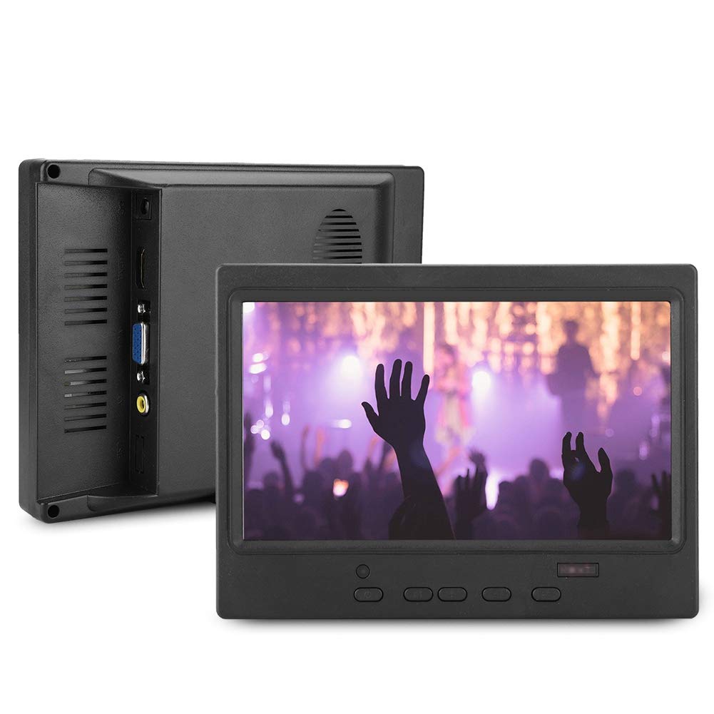 Serounder Portable 7 Inch Monitor 1024x600 Resolution 16:9 Full HD LCD Screen Display with Foldable Bracket Support/VGA/AV Input for, for PS4, Car Display,