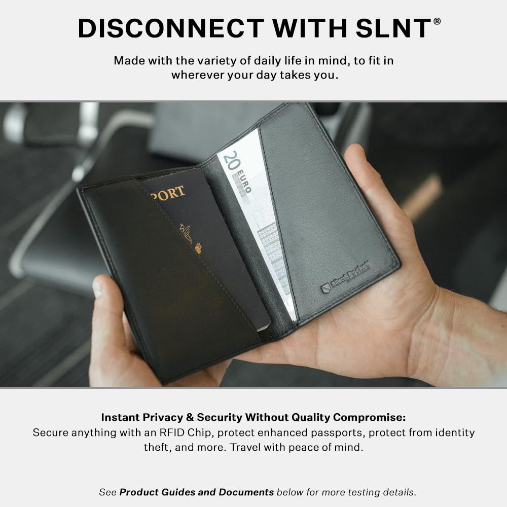 SLNT Leather RFID Blocking Passport Wallet - 4 Card Slots & Passport Slot, Clean, Sleek, Stylish, Minimal Design - For Travel, Prevents Hacking & Identity Theft (Traditional Style, Black)