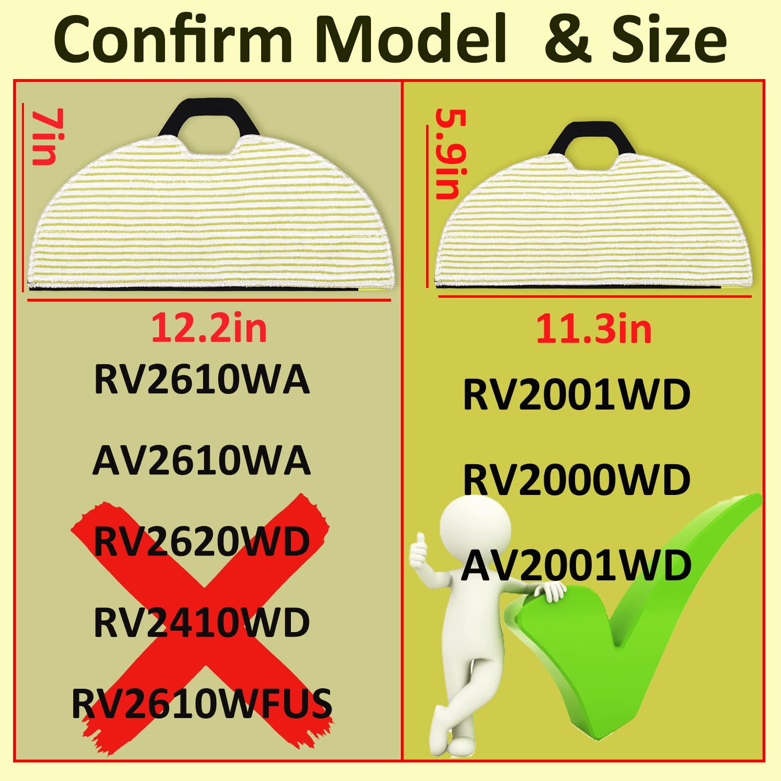 Sinnya 4 PACK RV2001WD Replacement Pad Compatible with Shark RV2001WD RV2000WD AV2001WD Robot Vacuum, Not Fit for RV2610WA Series