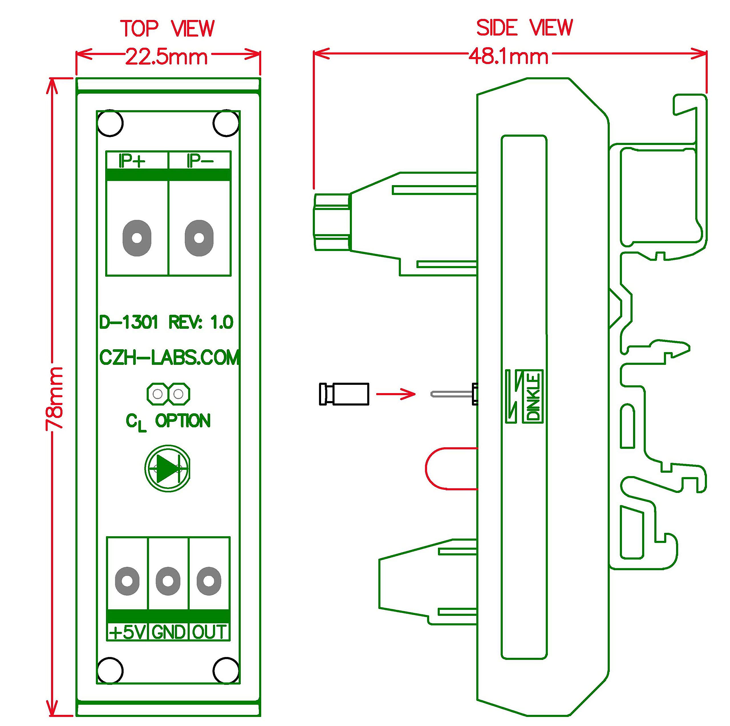 Slim DIN Rail Mount AC/DC Current Sensor Module, Based on ACS712. (+/-20Amp)