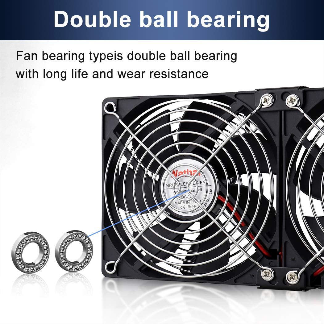 Wathai Dual Ball 3 x 120mm Computer Fan with AC Plug DC 12V Big Airflow Fans with 110V 120V 220V 240V AC Speed Controller for DIY Cabinet Chassis Machine Server Workstation Cooling