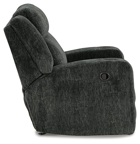 Signature Design by Ashley Martinglenn Modern Chevron Velvet Manual Rocker Recliner with Cup Holders, Black