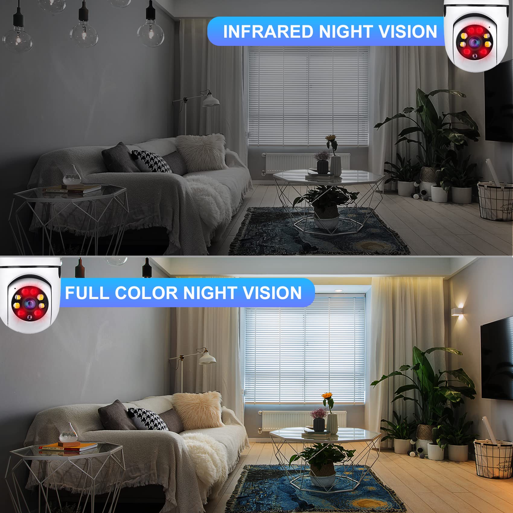 SYEYYDS Light Bulb Security Camera, 1080P 2.4G WiFi Security Camera 360 Degree Night Vision Light Socket Security Camera for Home Security (2pack)