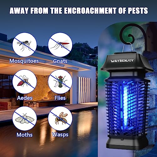 Wayrenjoy Bug Zapper Outdoor, Electric Mosquito Zapper, 20W Bulb IPX4 Waterproof Indoor Mosquito Killer Lamp 4200v Grid Fly Zapper for Home Kitchen Bug Light Moth Zapper Outdoor Backyard Garden Camp