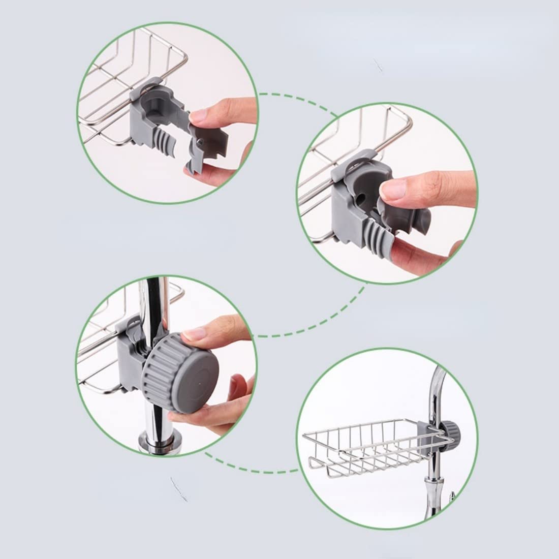 Vilehubju Faucet Storage Rack, Stainless Steel Sink Rack Removable Hanging Faucet Drainage Rack for Kitchen Bathroom Can Be Placed with Sponges Hand Sanitizer Soap Brushes Towels (Silver)