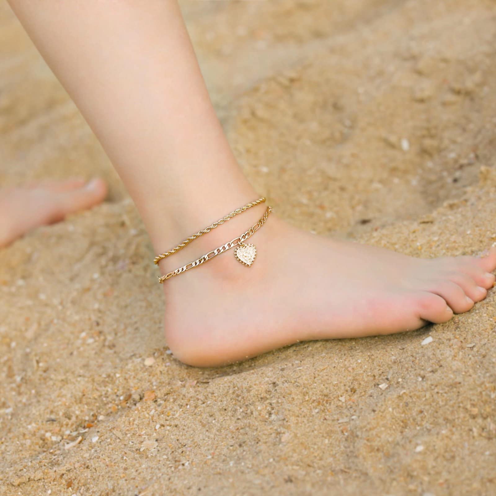 Yooblue Gold Anklets for Women - 14K Gold Filled Dainty Heart Letter D Initial Anklets Ankle Bracelets for Women Jewelry