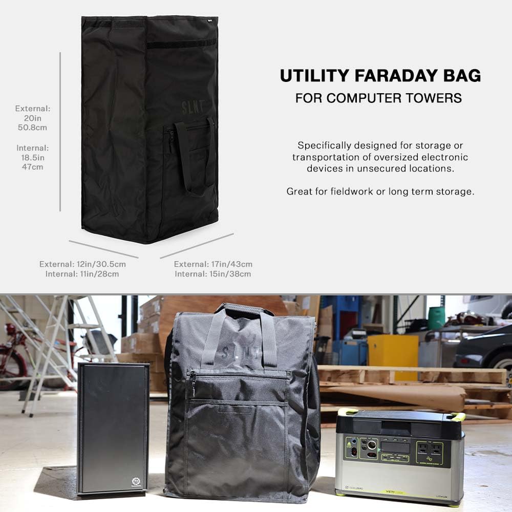 SLNT Utility Faraday Bag for Computer Towers & Gaming Consoles with Silent Pocket - Military-Grade Water Resistant Nylon, Multishield Blocks Wireless Signals, Protects Electronics from Hacking, Spying