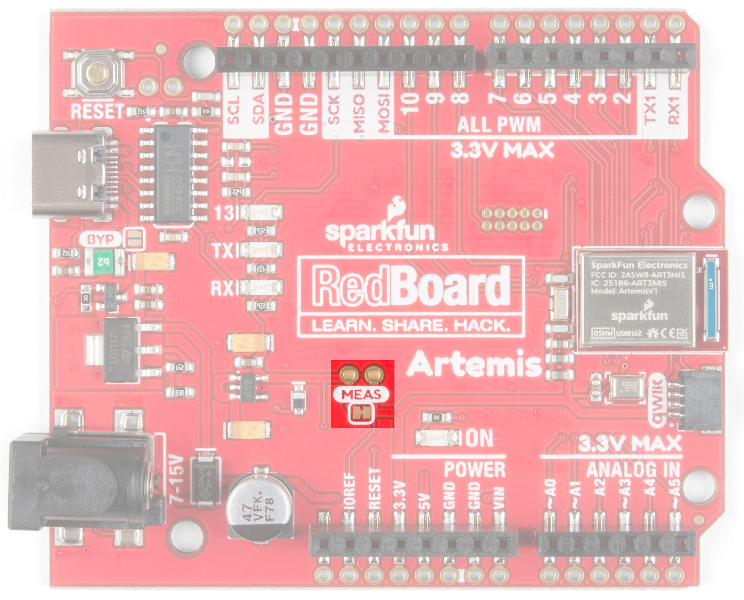 SparkFun RedBoard Artemis Machine Learning Development Board Includes BLE One megabyte of Flash USB-C connector Qwiic I2C MEMS microphone Compatible with Arduino IDE Run TenserFlow models R3 footprint